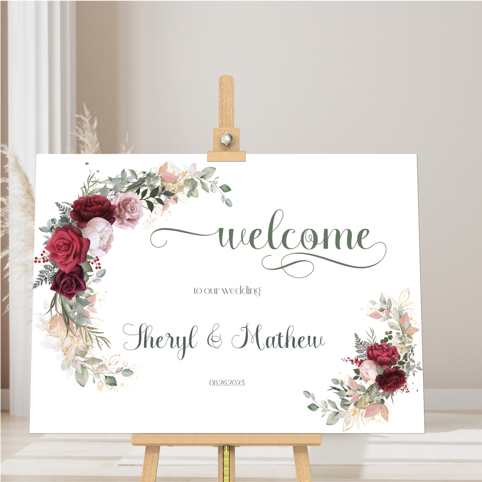 Wedding Welcome Sign, Burgundy Welcome Sign, Editable Wedding Sign ...