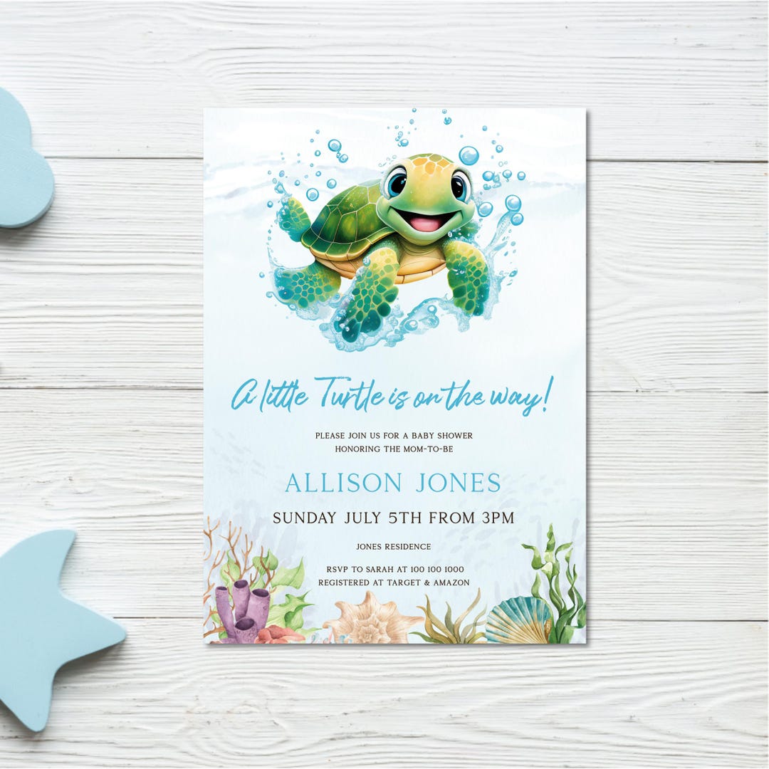Personalized Sea Turtle Invitation: Ocean Theme Baby Shower Template ...