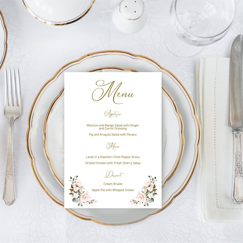 Wedding Menu Card, Printable Menu Template, Wedding Menu Card Digital ...