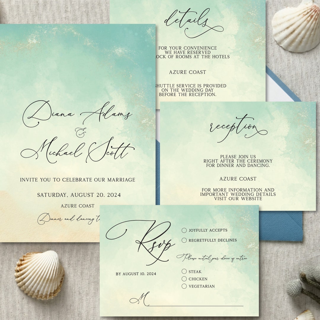Beach Wedding Invitation, Ocean Wedding Invitation, Wedding Invites - Etsy