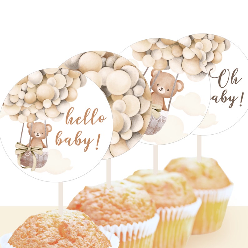 Bear Balloons Cupcake Toppers, Muffin Topper Instant Print BS84 - Etsy