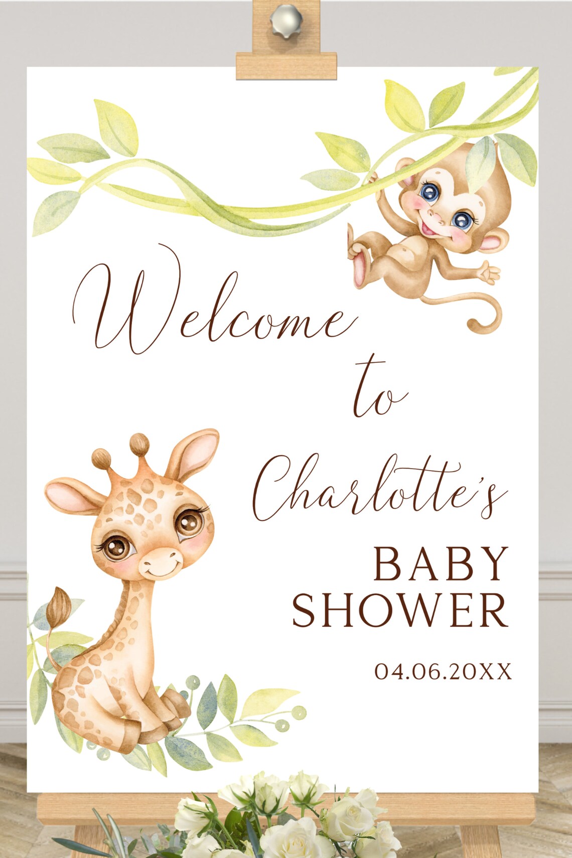 Giraffe Baby Shower Welcome Sign, Editable Baby Shower Sign, Jungle ...