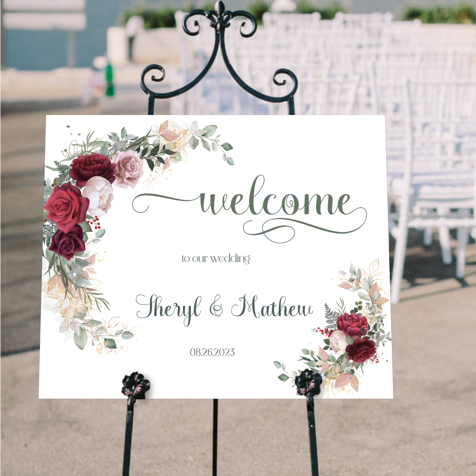 Wedding Welcome Sign, Burgundy Welcome Sign, Editable Wedding Sign ...