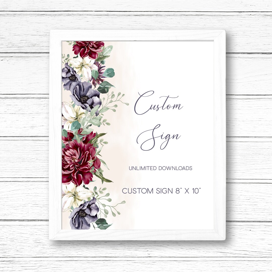 Burgundy Wedding Custom Sign, Editable Custom Sign Template, W21 - Etsy