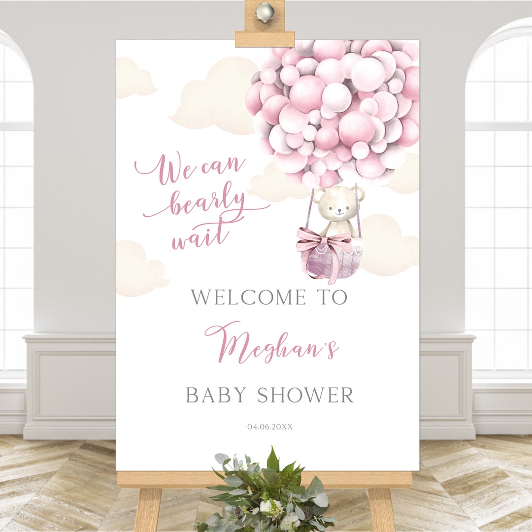 Teddy Bear Baby Shower Welcome Sign, Girl Baby Shower, Editable Baby ...
