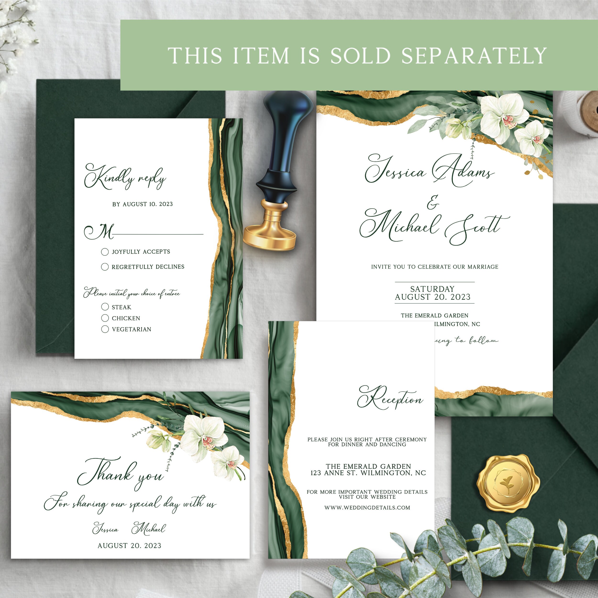 Emerald Green Envelope Liner Template, Wedding Envelope Liner, Instant ...