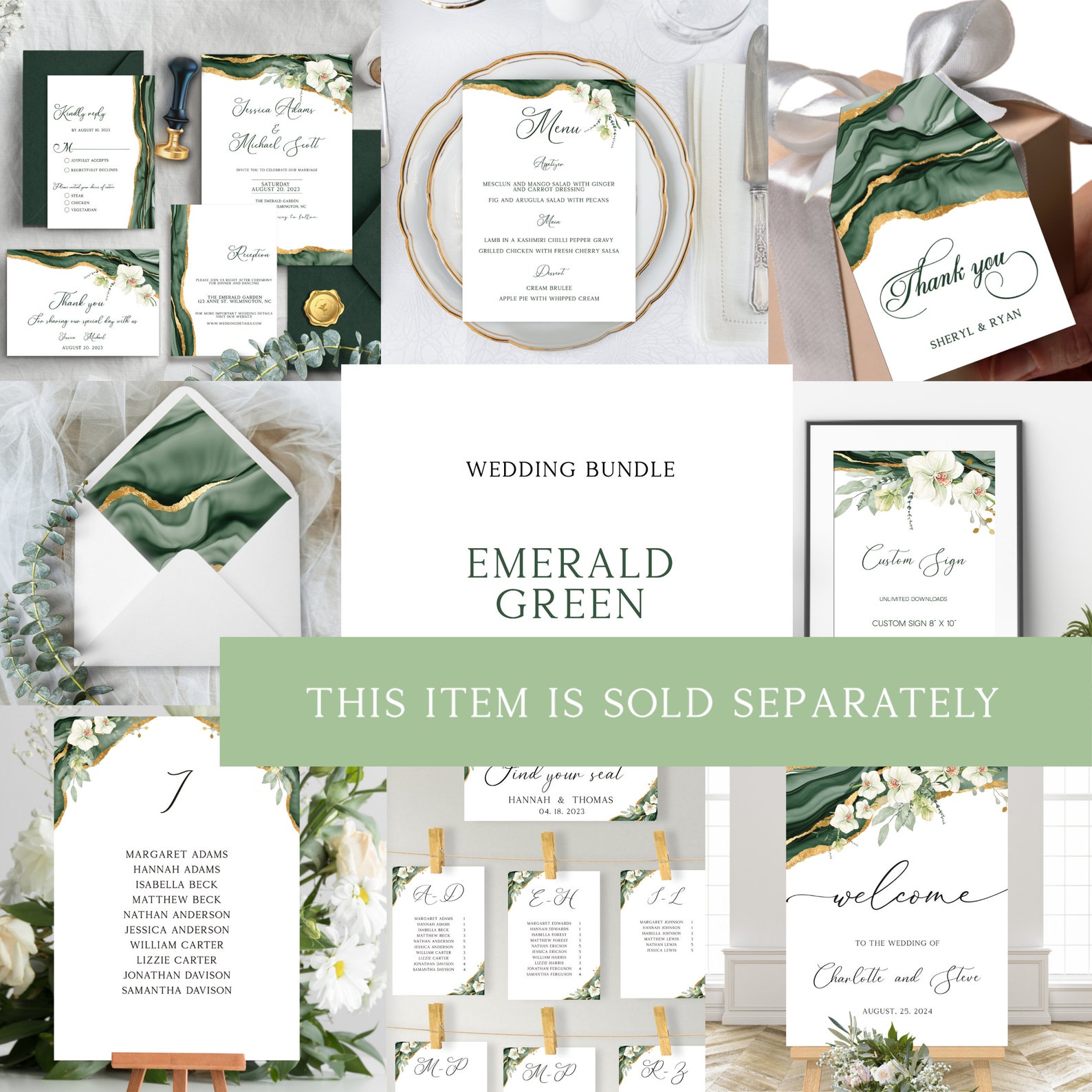 Emerald Green Wedding Invitation Template, Printable Wedding Invitation ...