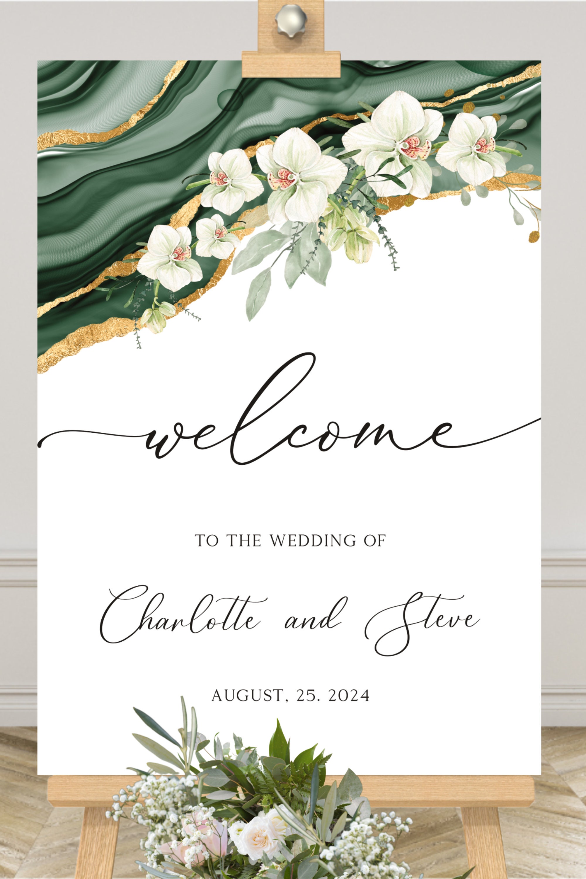 Emerald Green Wedding Welcome Sign, Green and Gold Wedding, Editable ...