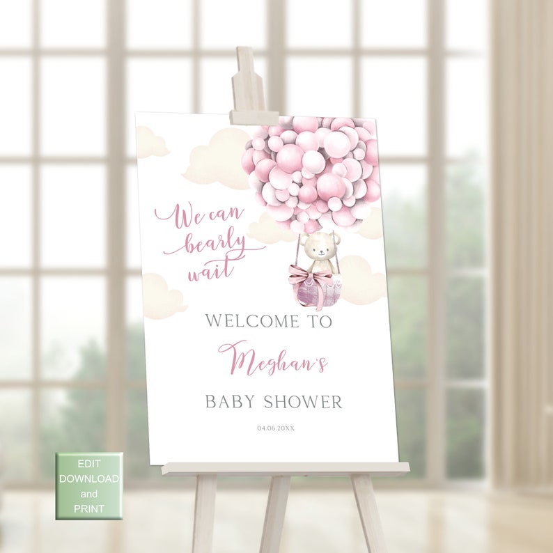 Teddy Bear Baby Shower Welcome Sign, Girl Baby Shower, Editable Baby ...