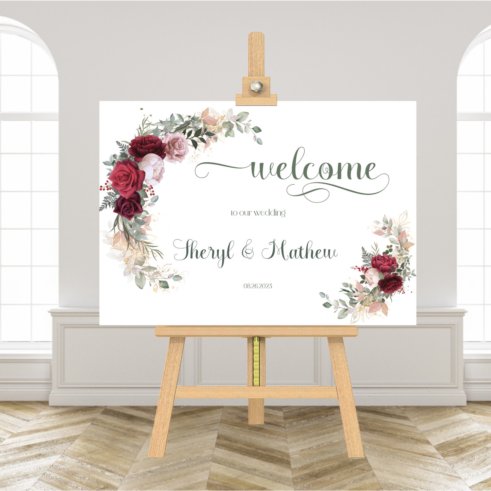 Wedding Welcome Sign, Burgundy Welcome Sign, Editable Wedding Sign ...