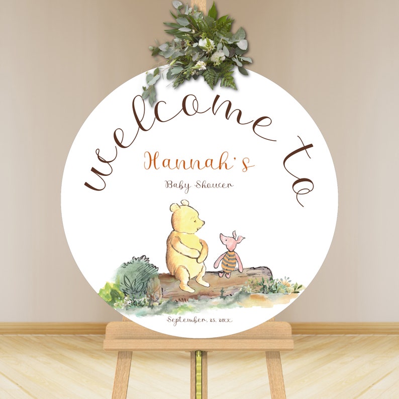 Winnie the Pooh Baby Shower Welcome Sign, Editable Circular Baby Shower ...