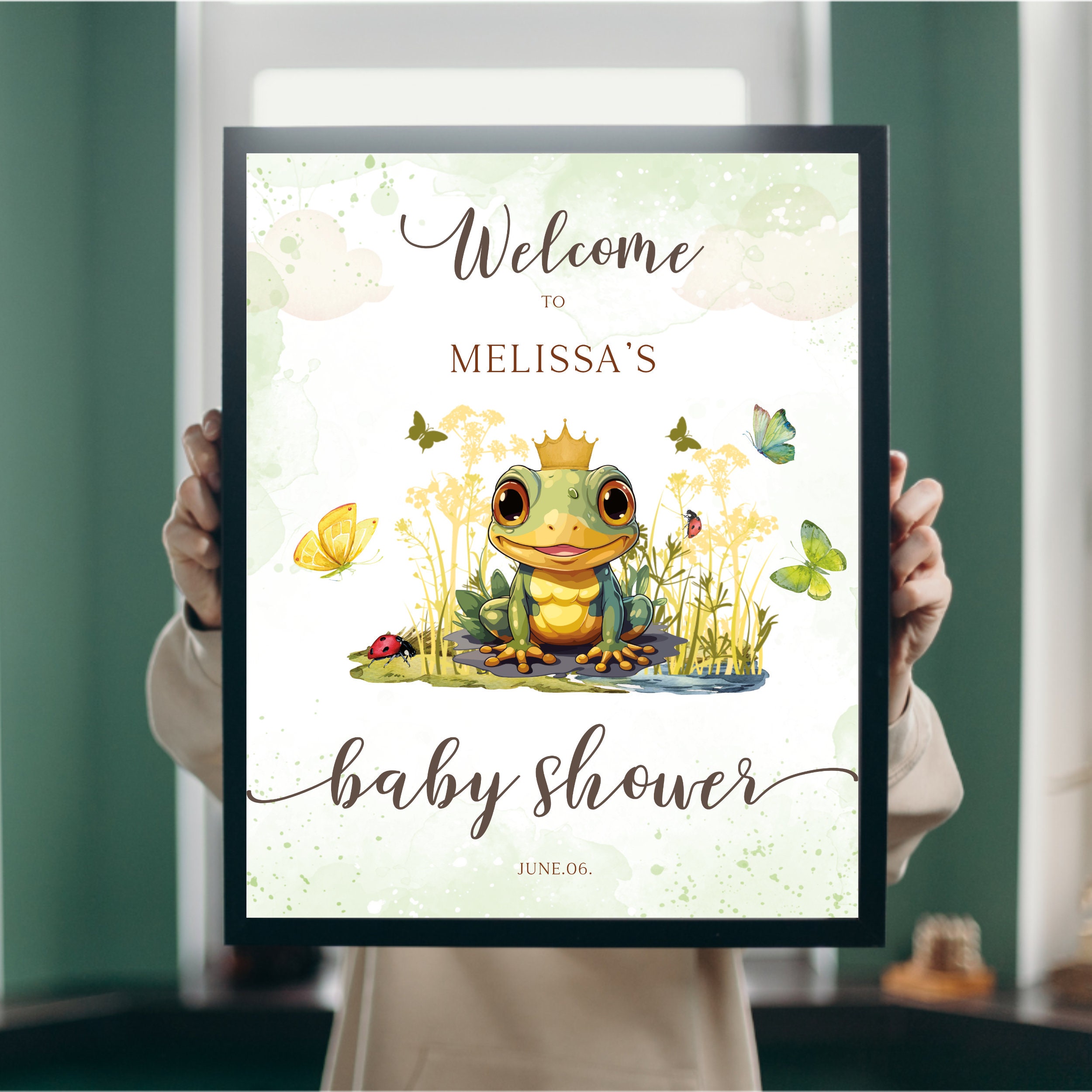 Baby Shower Welcome Sign Template, Green Little Frog Welcome Sign ...
