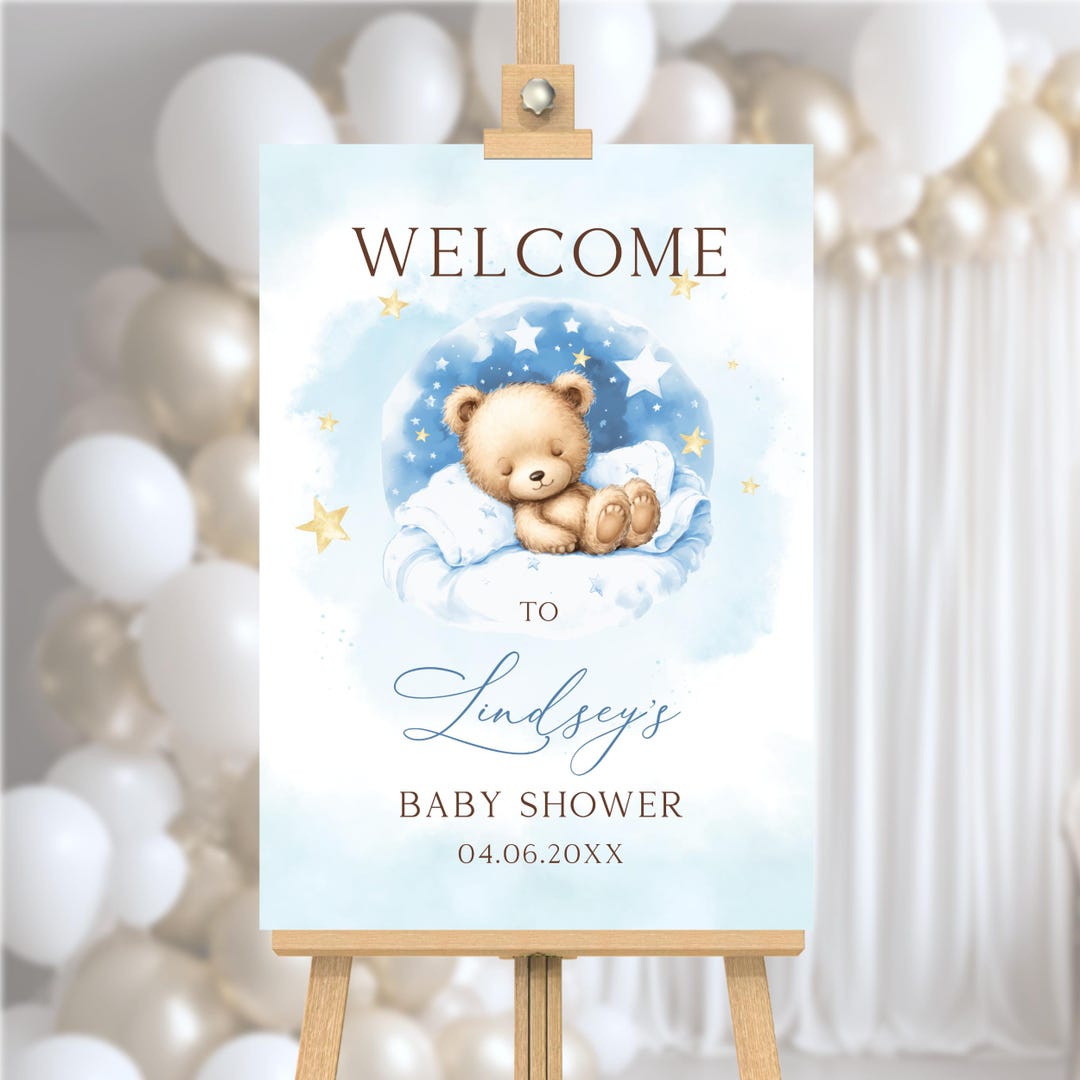 Cute Bear Baby Shower Welcome Sign Template, Boy Baby Shower ...