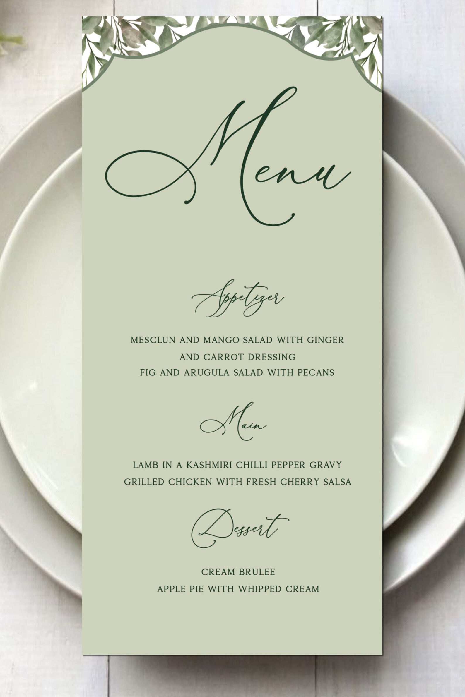 Sage Green Wedding Menu Card, Printable Template, Editable Menu Card ...