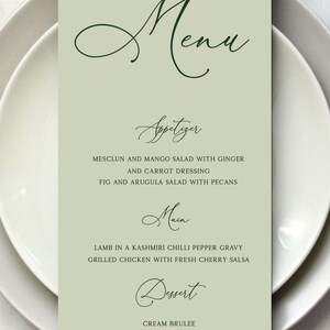 Sage Green Wedding Menu Card, Printable Template, Editable Menu Card ...