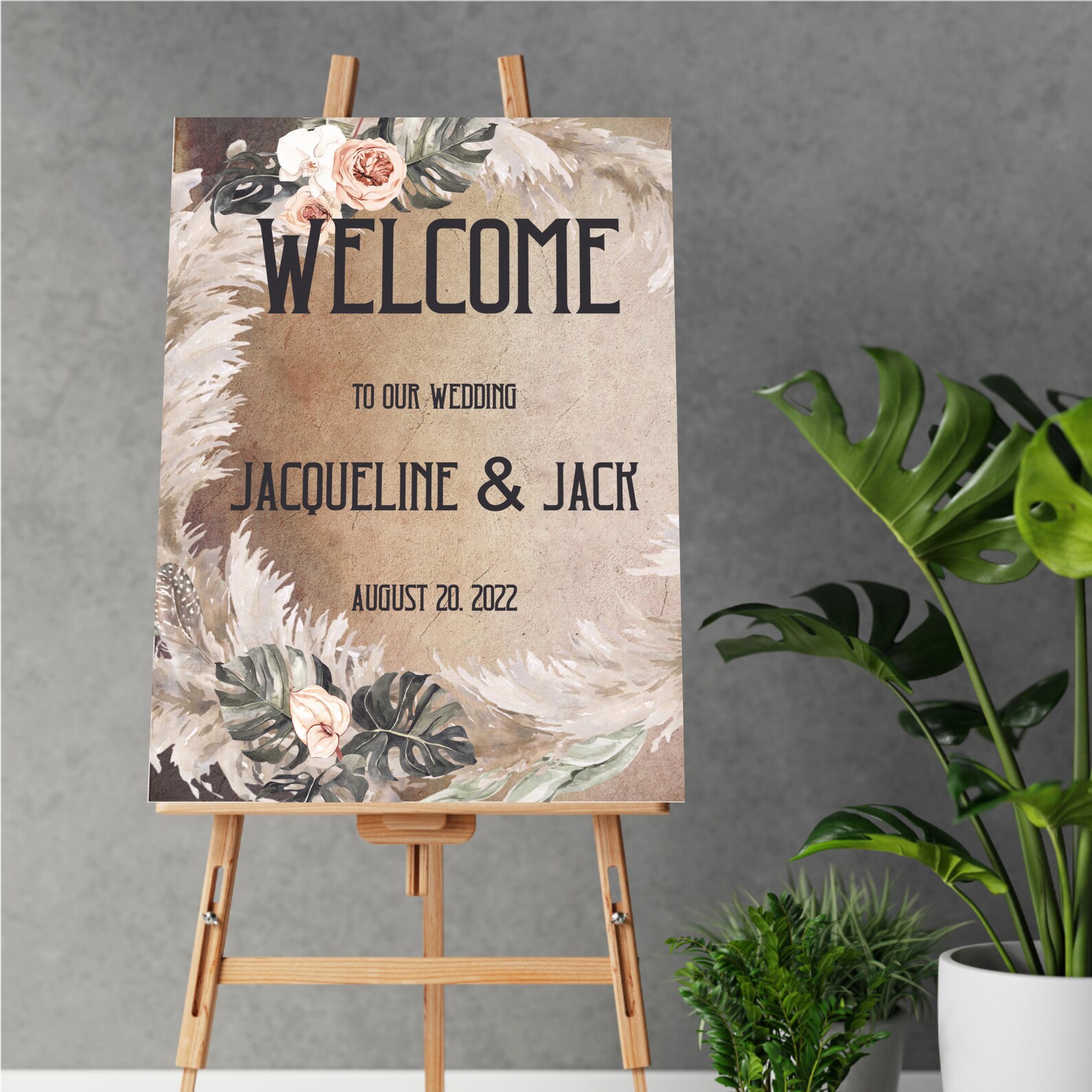 Boho Wedding Welcome Sign Pampas Grass Welcome Poster | Etsy