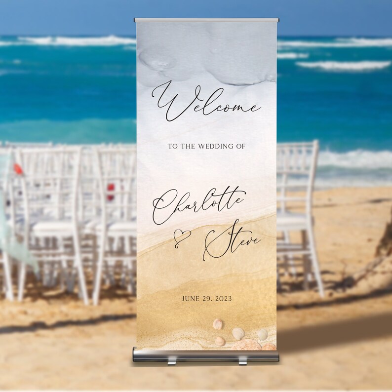 Beach Wedding Welcome Banner, Printable Welcome Sign Editable Template ...