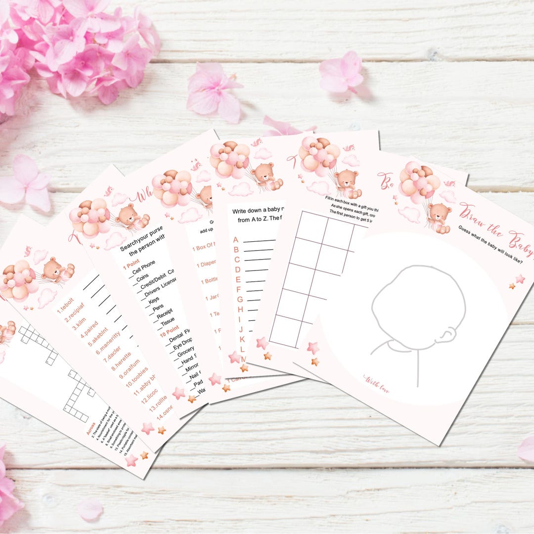 Teddy Bear Themed Baby Shower Game Bundle: Printable Bingo, Word ...