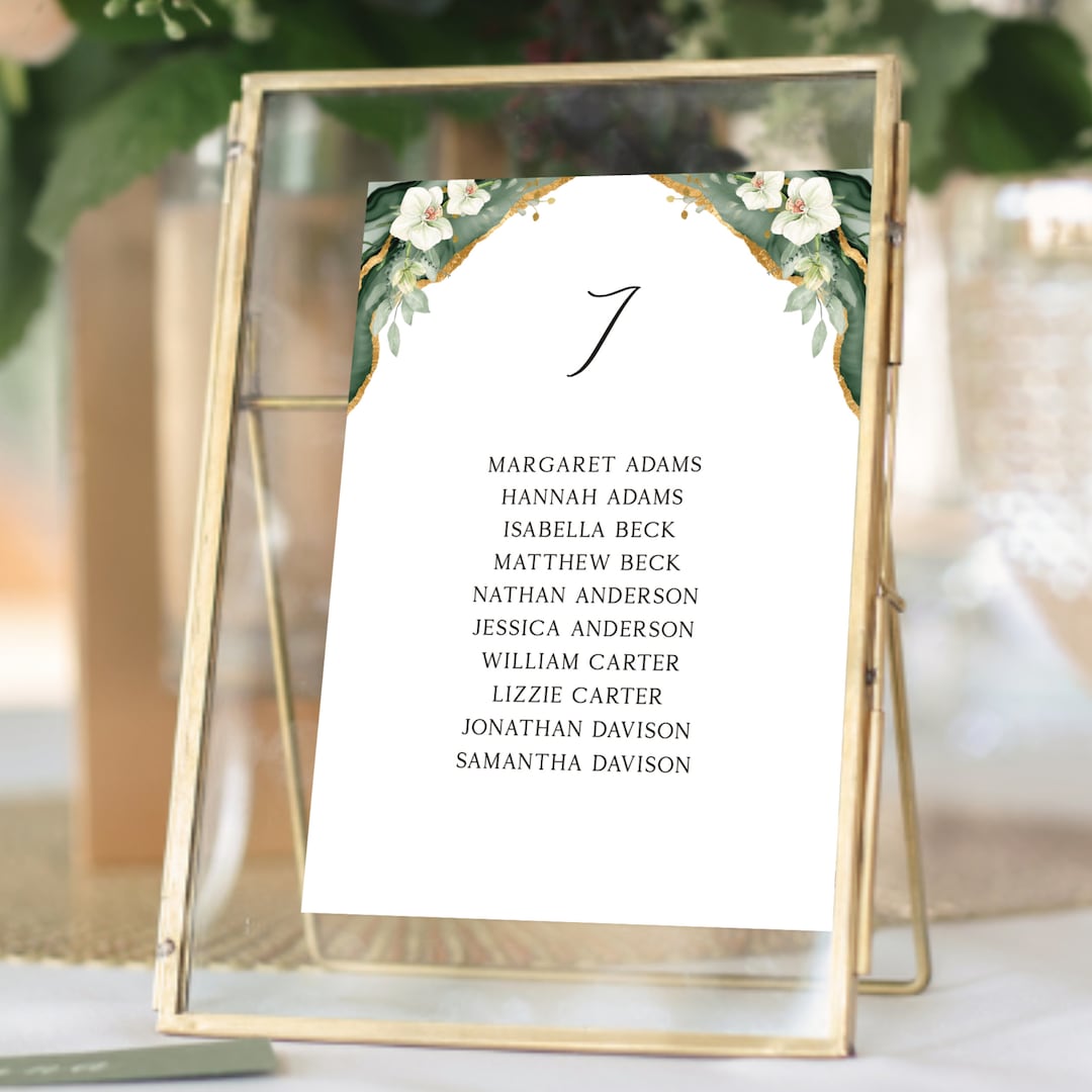 Wedding Table Number, Emerald Green Table Number Template, Printable ...