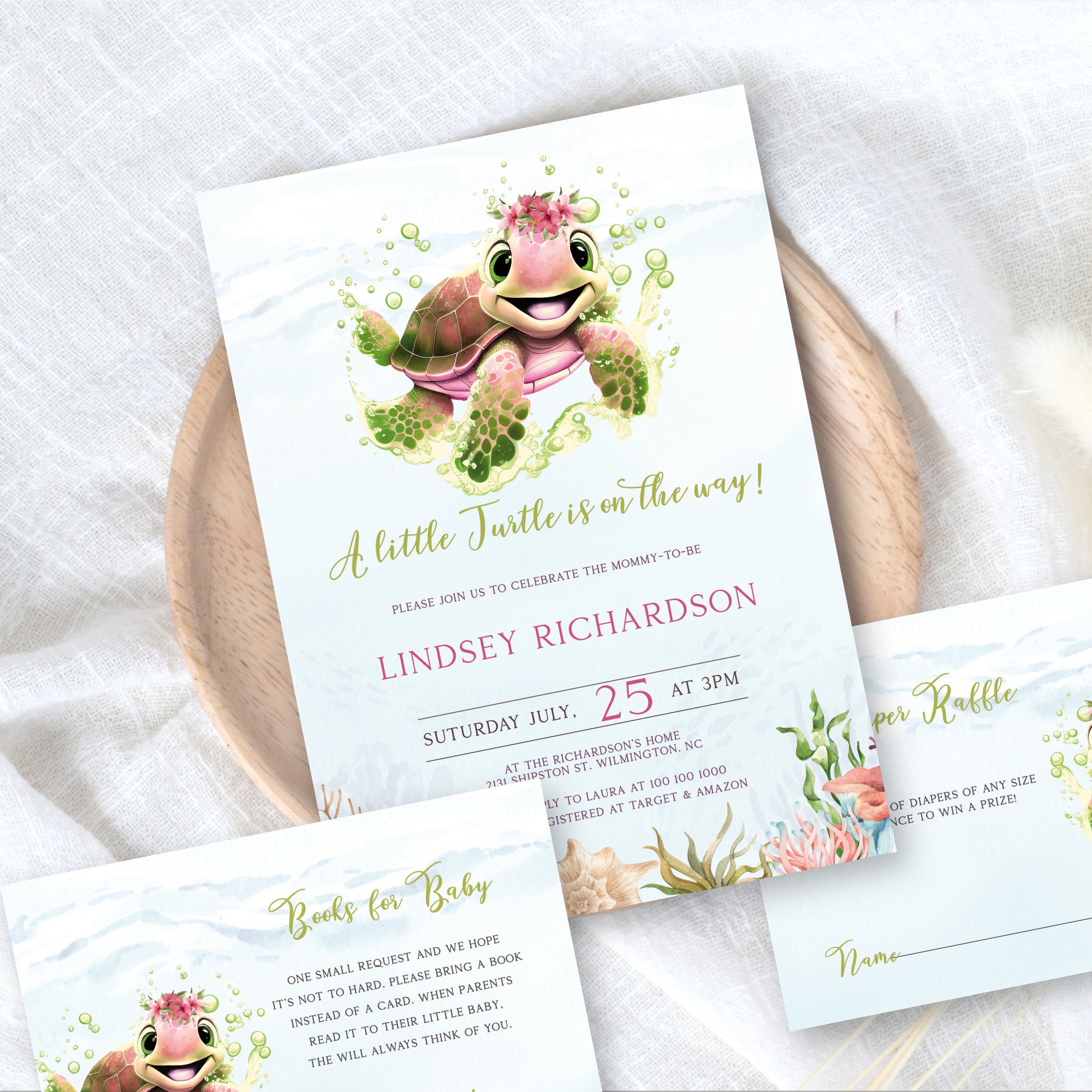 Turtle Baby Shower Invitation, Watercolor Turtle, Printable Baby Shower ...