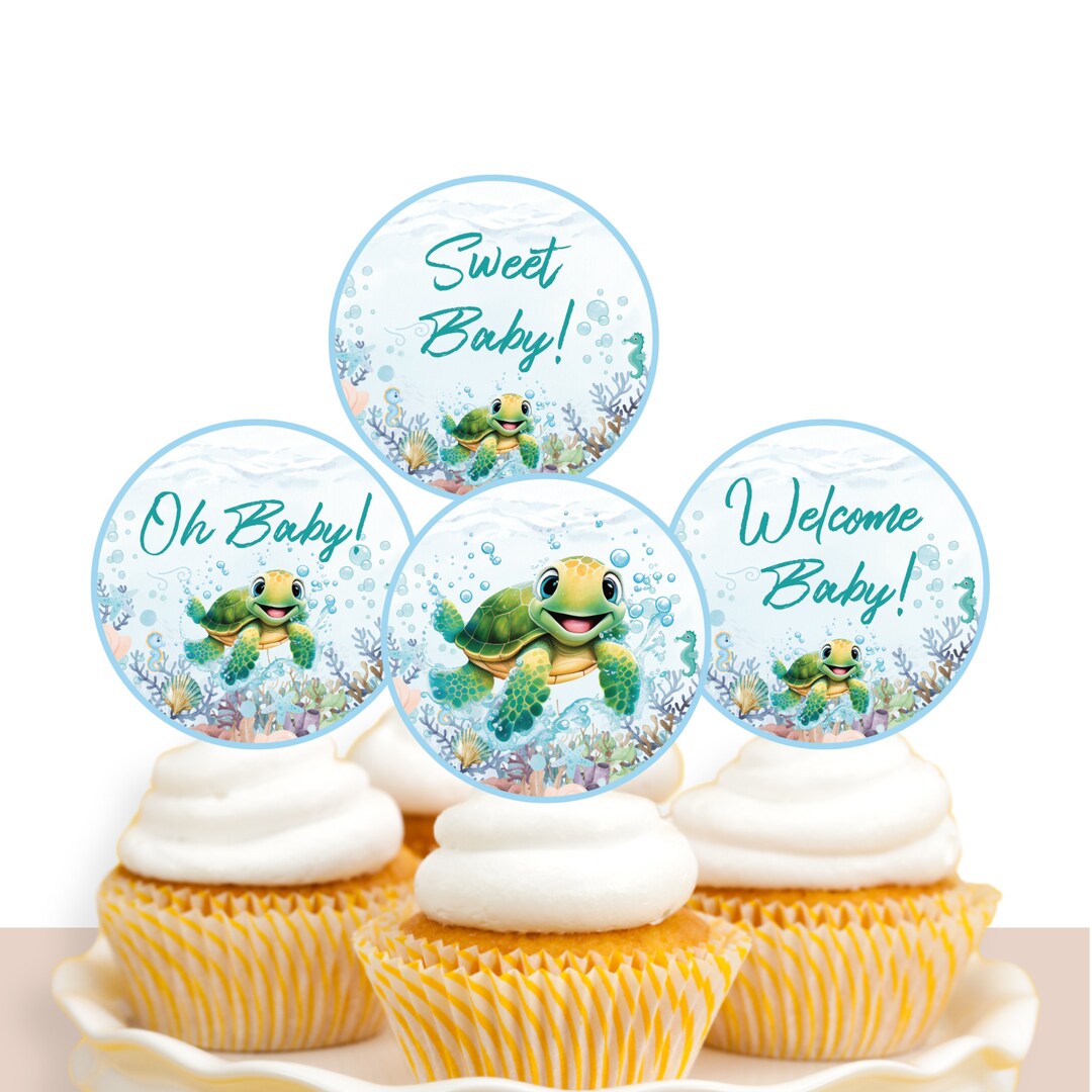 Turtle Cupcake Topper, Blue Muffin Topper, Boy Baby Shower Decorations ...