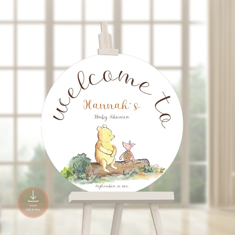 Winnie the Pooh Baby Shower Welcome Sign, Editable Baby Shower Sign ...