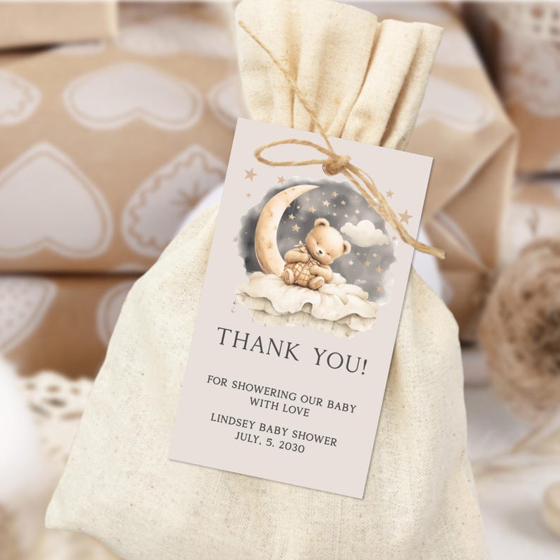 Printable Baby Shower Thank You Tags: Editable Bear Balloon Design for ...