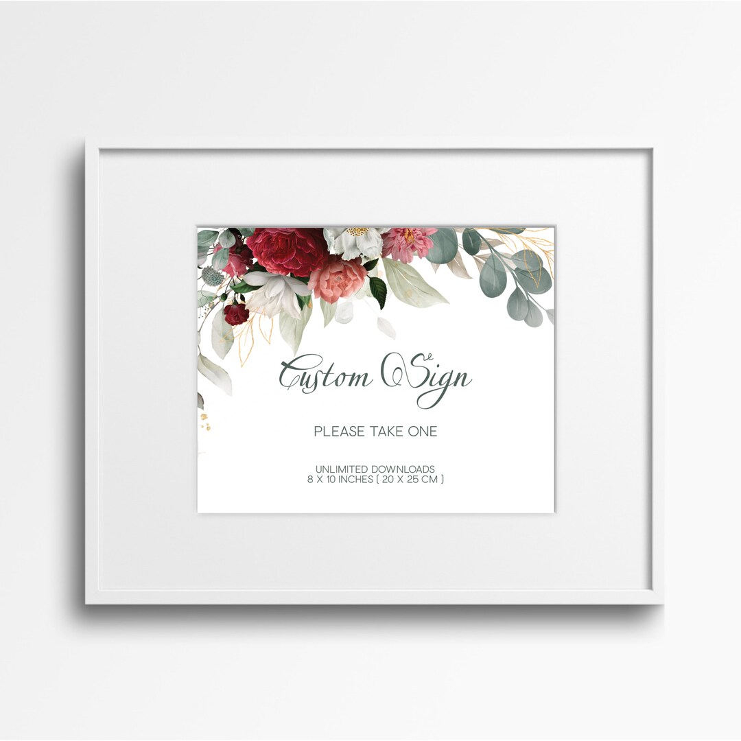 Burgundy Wedding Custom Sign, Red Floral Editable Custom Sign Template ...