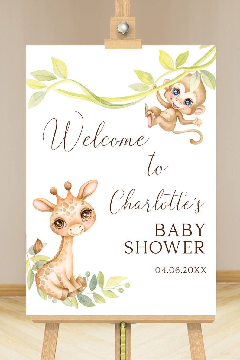 Giraffe Baby Shower Welcome Sign Editable Baby Shower Sign - Etsy