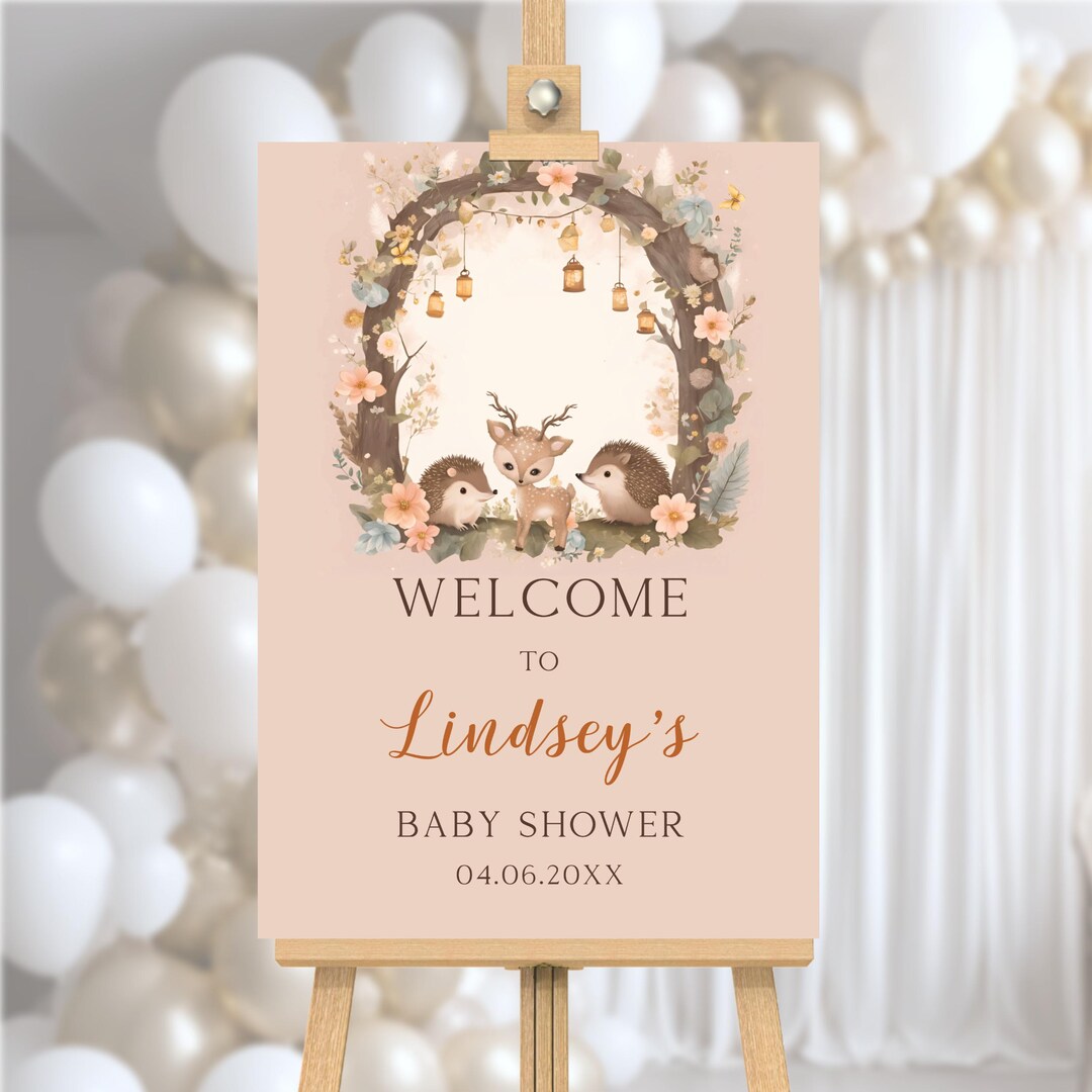 Woodland Baby Shower Welcome Sign: Printable Forest-themed Template for ...