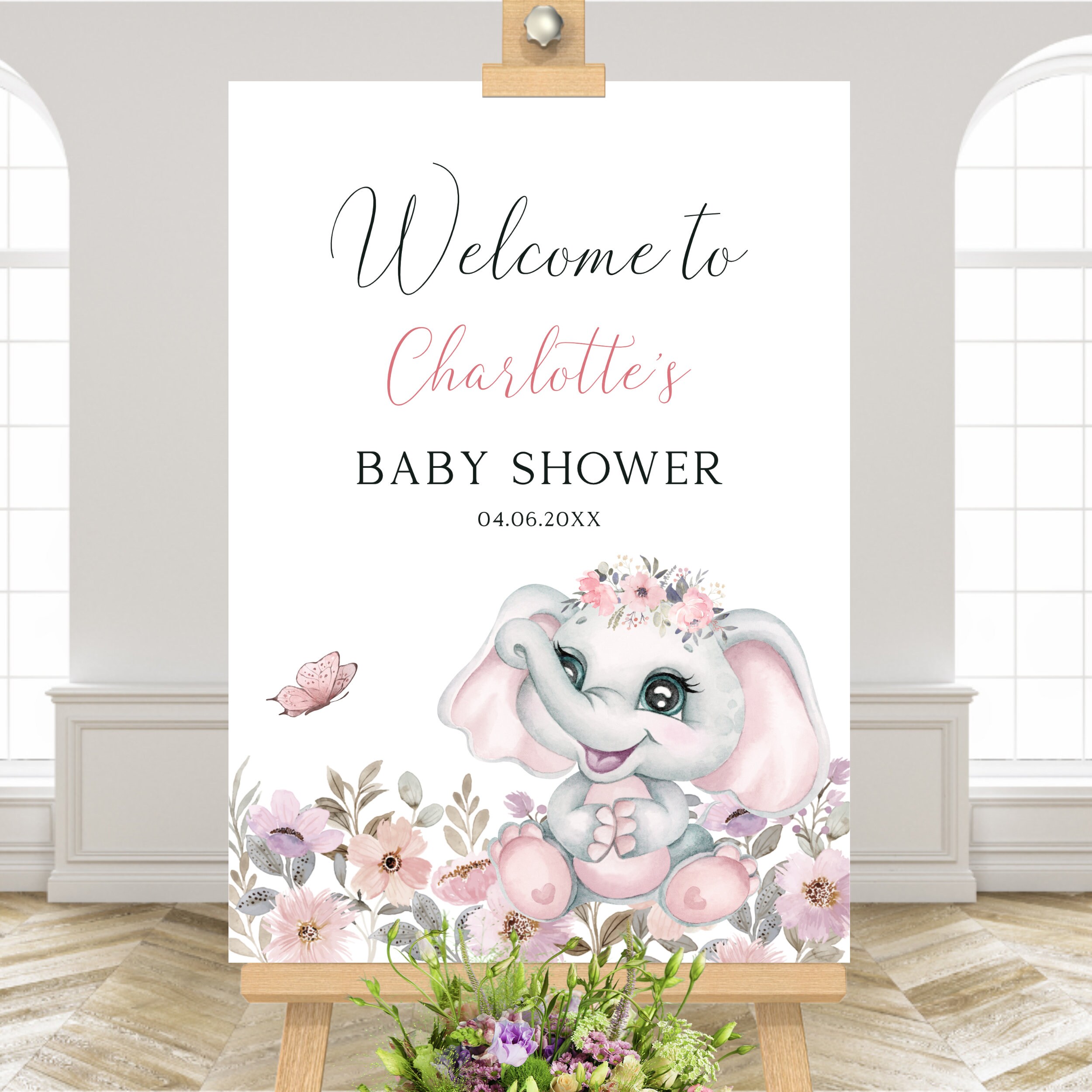 Elephant Baby Shower Welcome Sign, Editable Baby Shower Sign, Baby ...