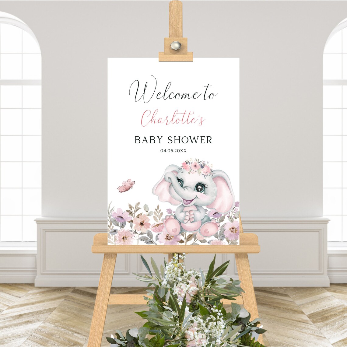 Elephant Baby Shower Welcome Sign, Editable Baby Shower Sign, Baby ...