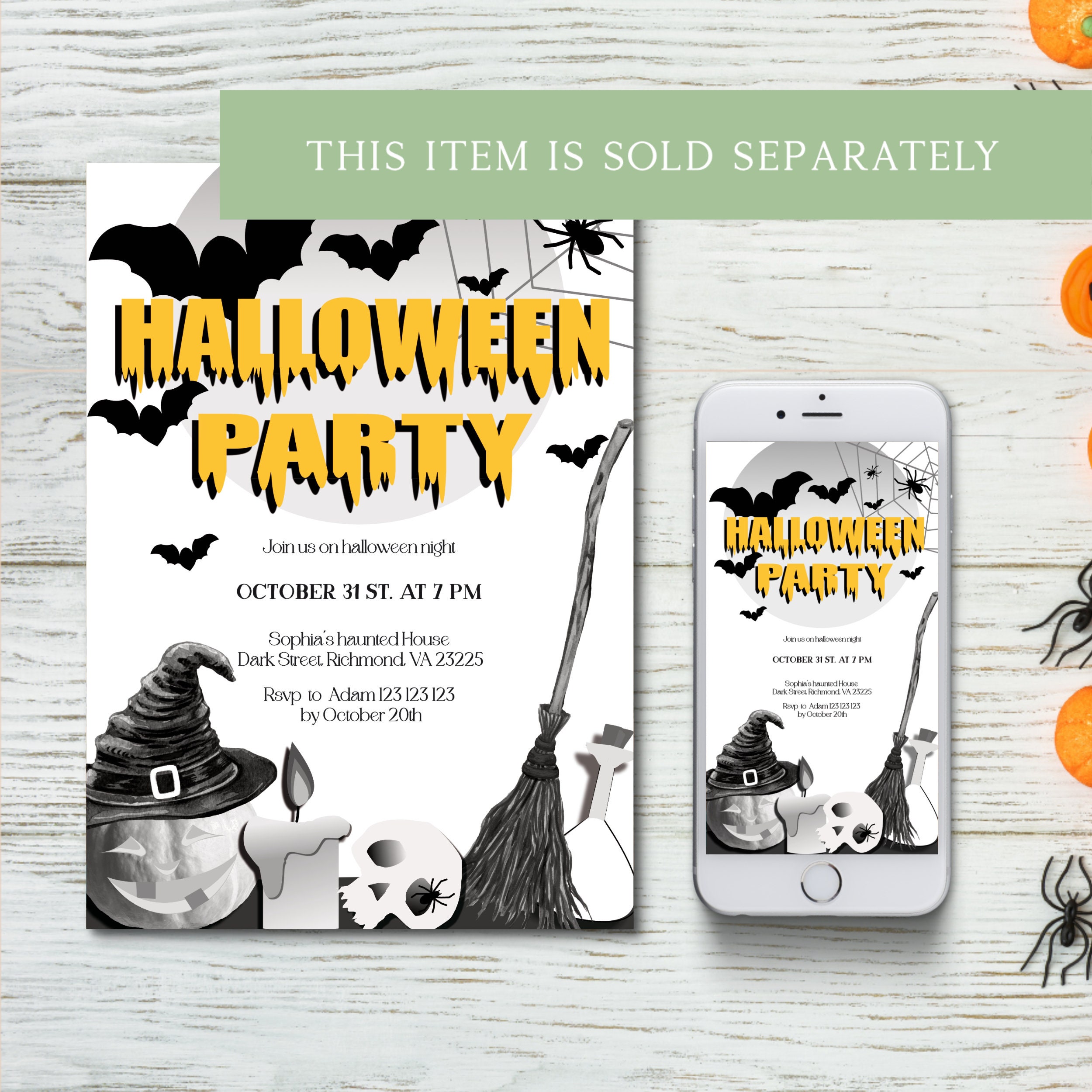 Printable Card and Digital Halloween Invitation, Instant Download - Etsy