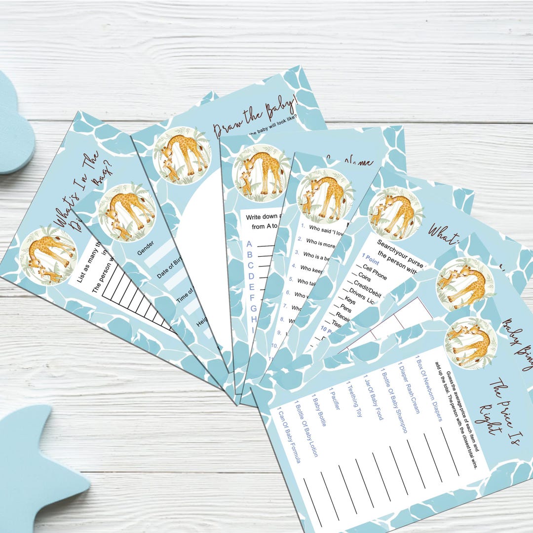 Giraffe Baby Shower Game Bundle: Printable Bingo, Word Scramble ...