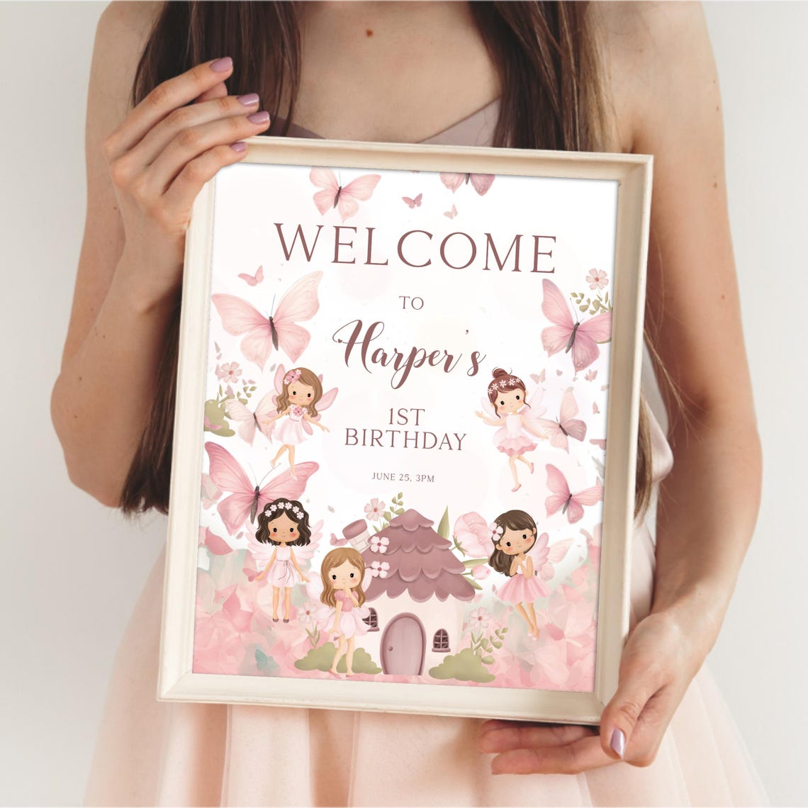 Editable Butterfly Fairy Welcome Sign, Pink Purple Birthday Digital ...