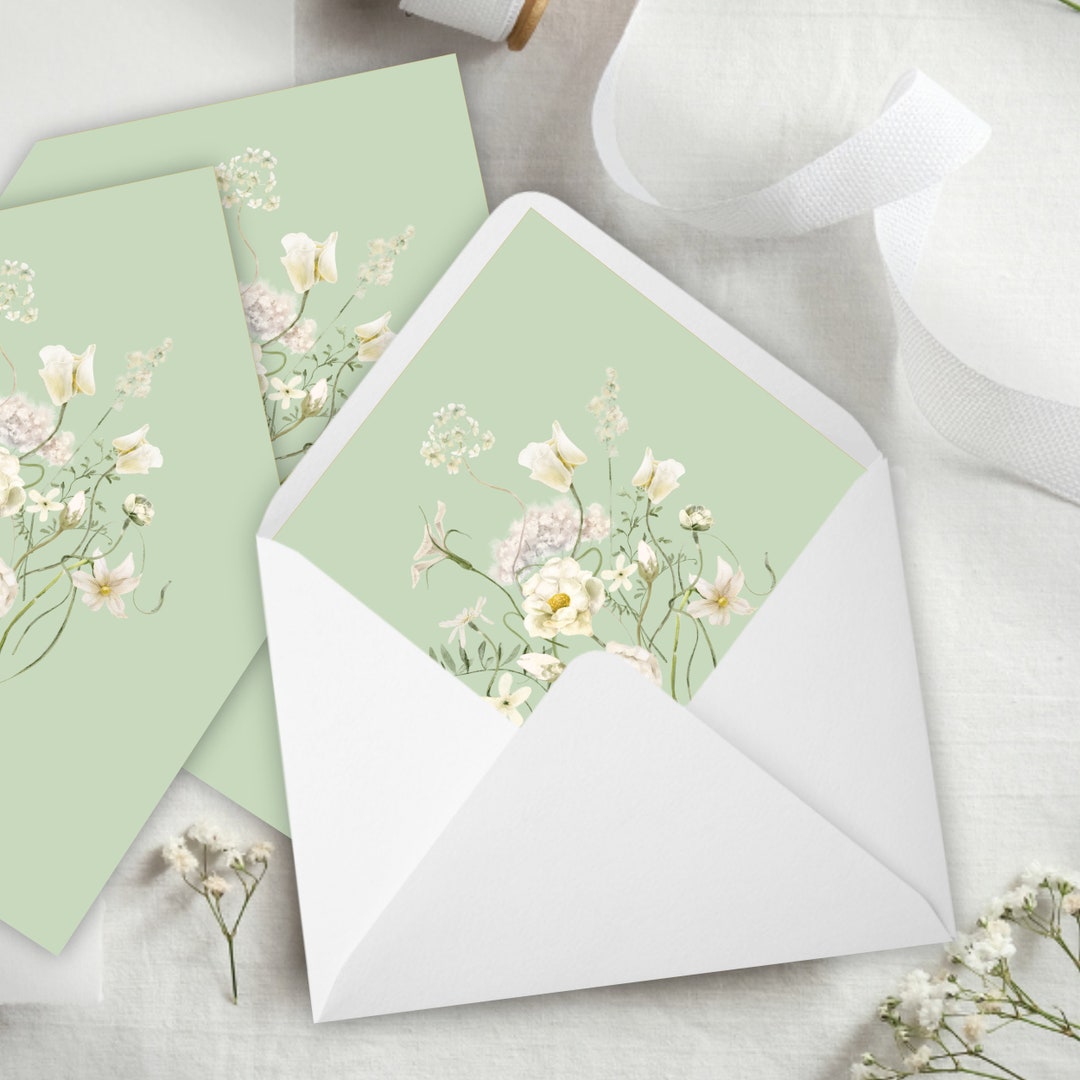 Floral Envelope Liner, Envelope Liners, Sage Green Envelope Liner ...
