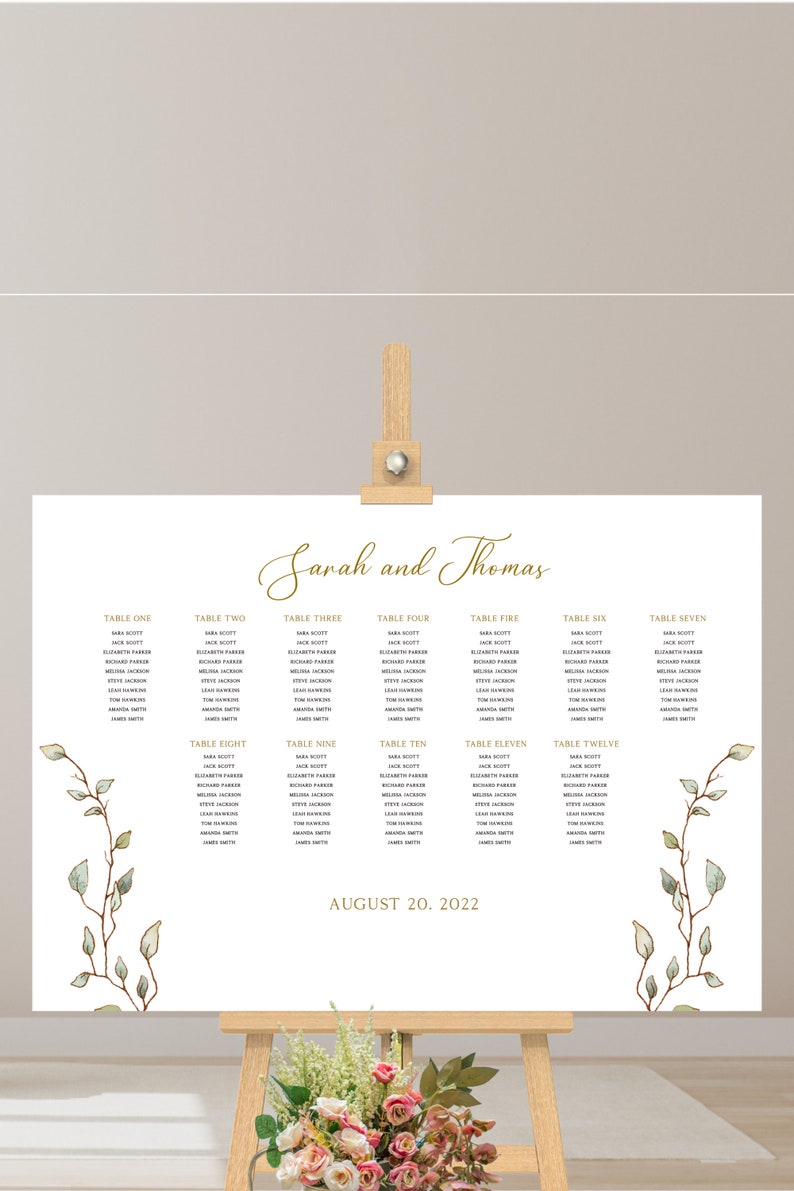 Wedding Seating Chart Template, Greenery Elegant Seating Chart Sign ...