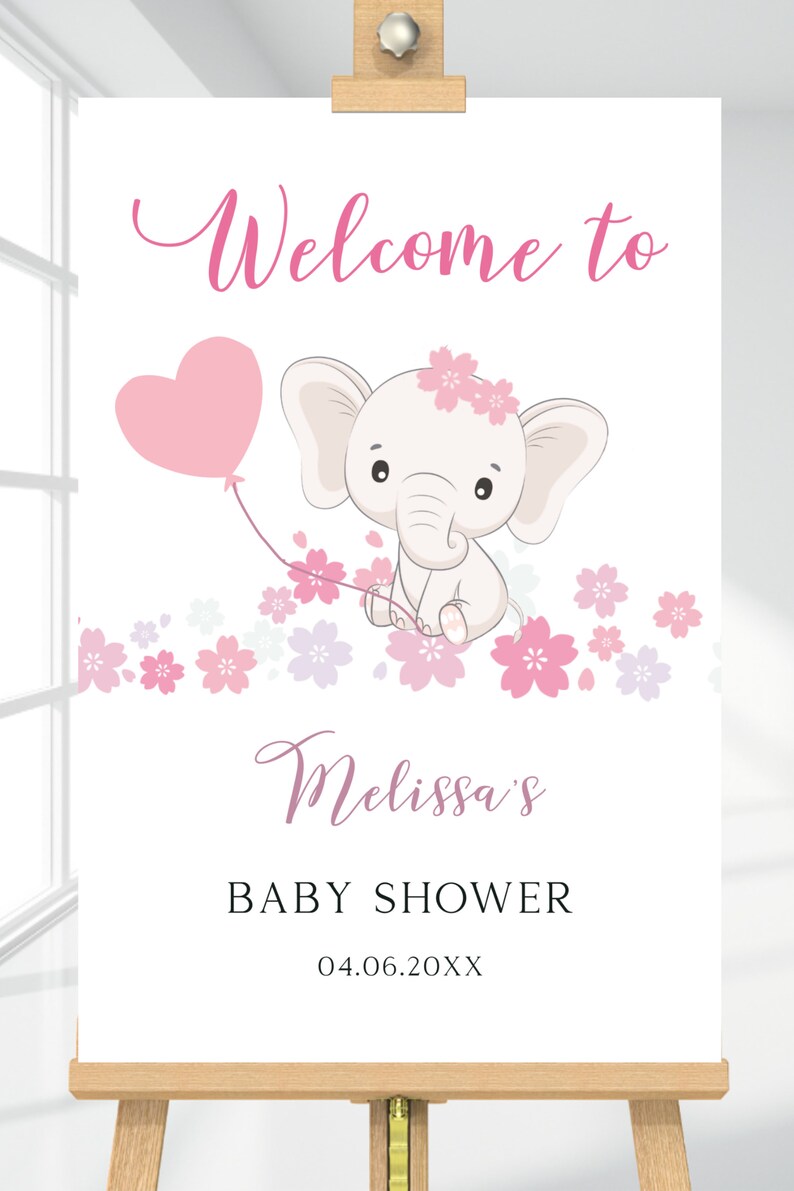 Girl Baby Shower Welcome Sign, Editable Baby Shower Sign, Pink Baby ...