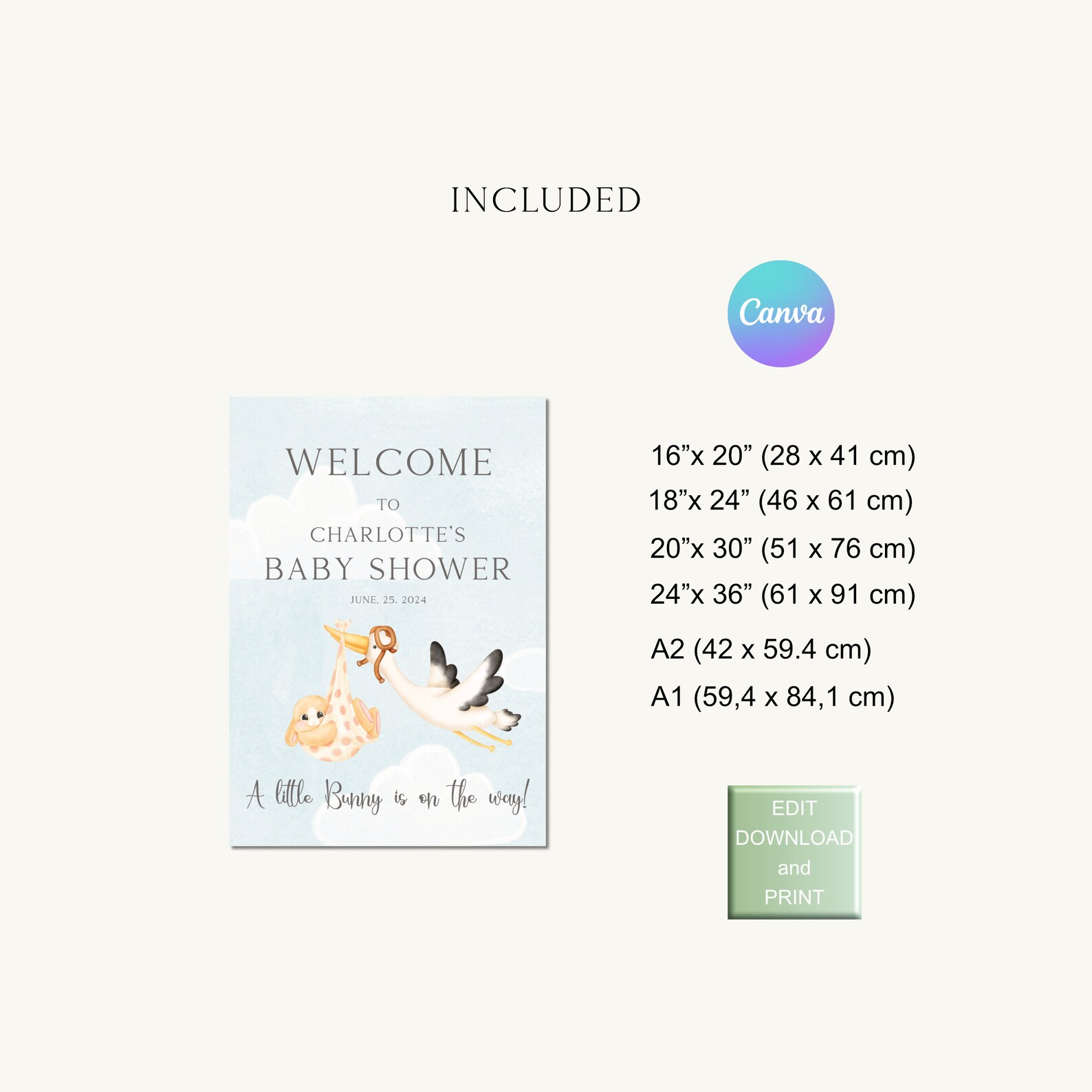 Stork Baby Shower Welcome Sign, Stork Welcome Sign, Baby Shower Banner ...