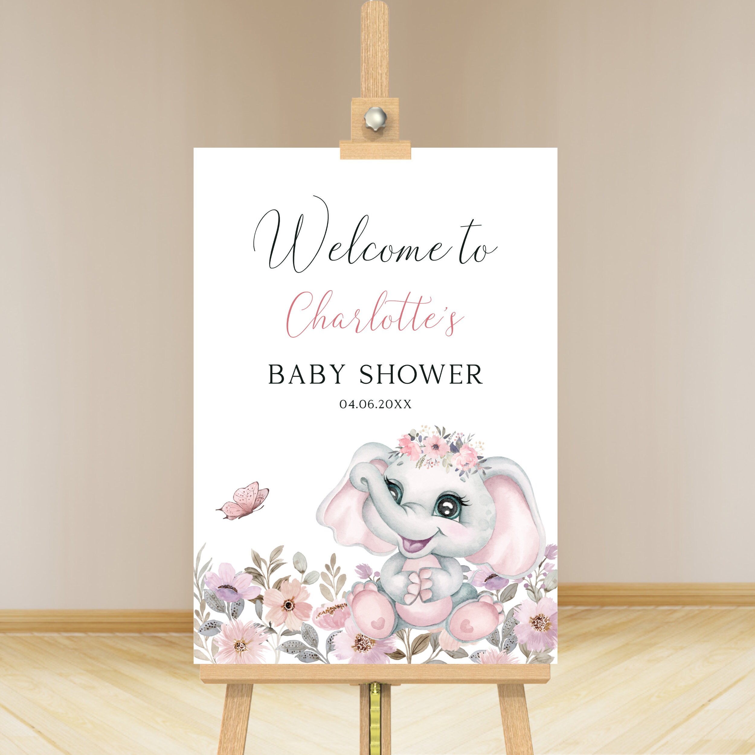 Elephant Baby Shower Welcome Sign, Editable Baby Shower Sign, Baby ...