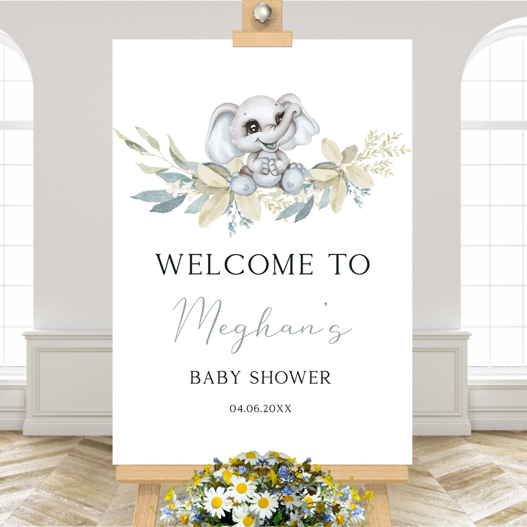 Personalized Blue Elephant Baby Shower Welcome Sign Decoration BS112 - Etsy