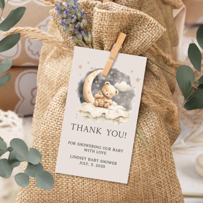 Printable Baby Shower Thank You Tags: Editable Bear Balloon Design for ...