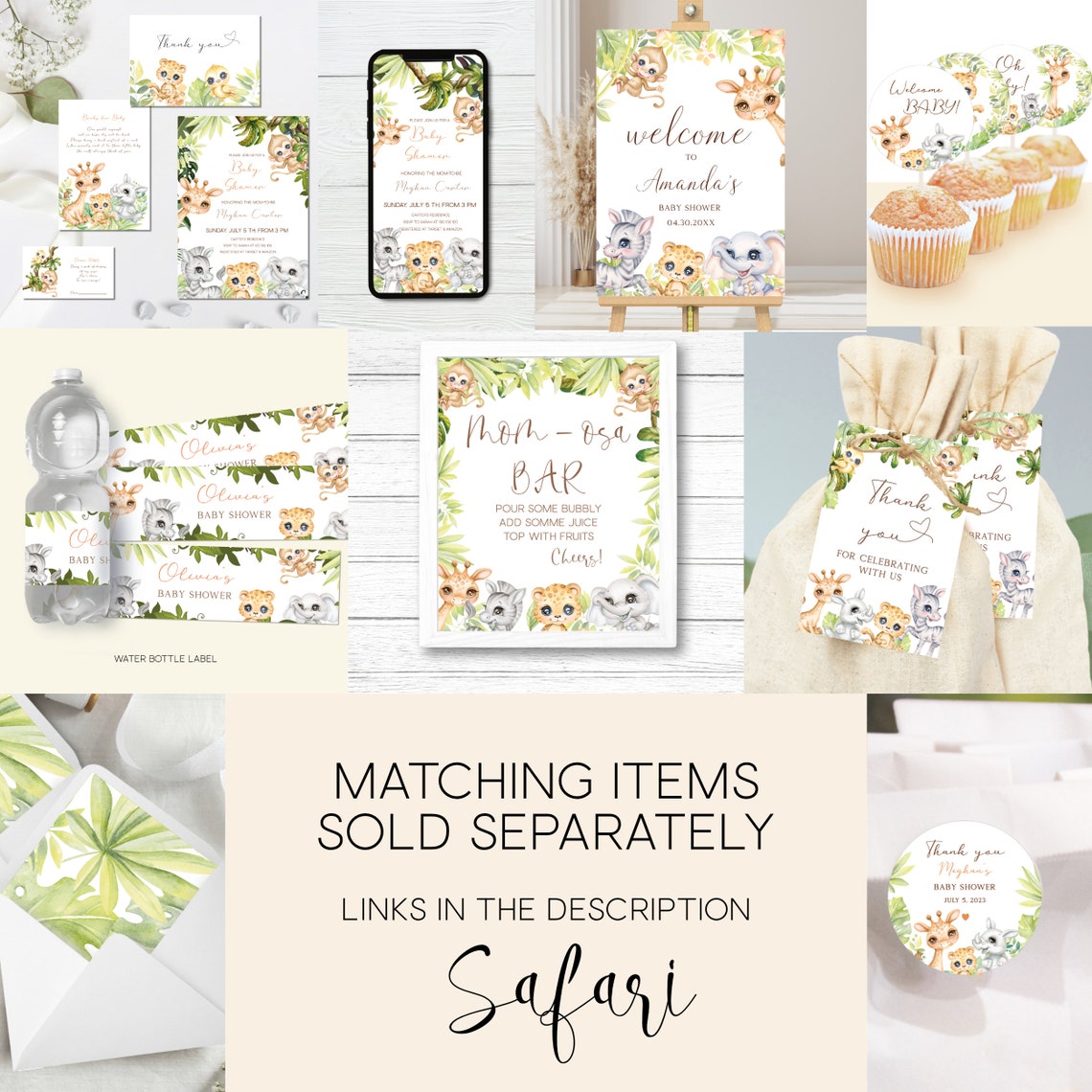 Safari, Stickers, Baby Shower Thank You Sticker, Editable Template ...