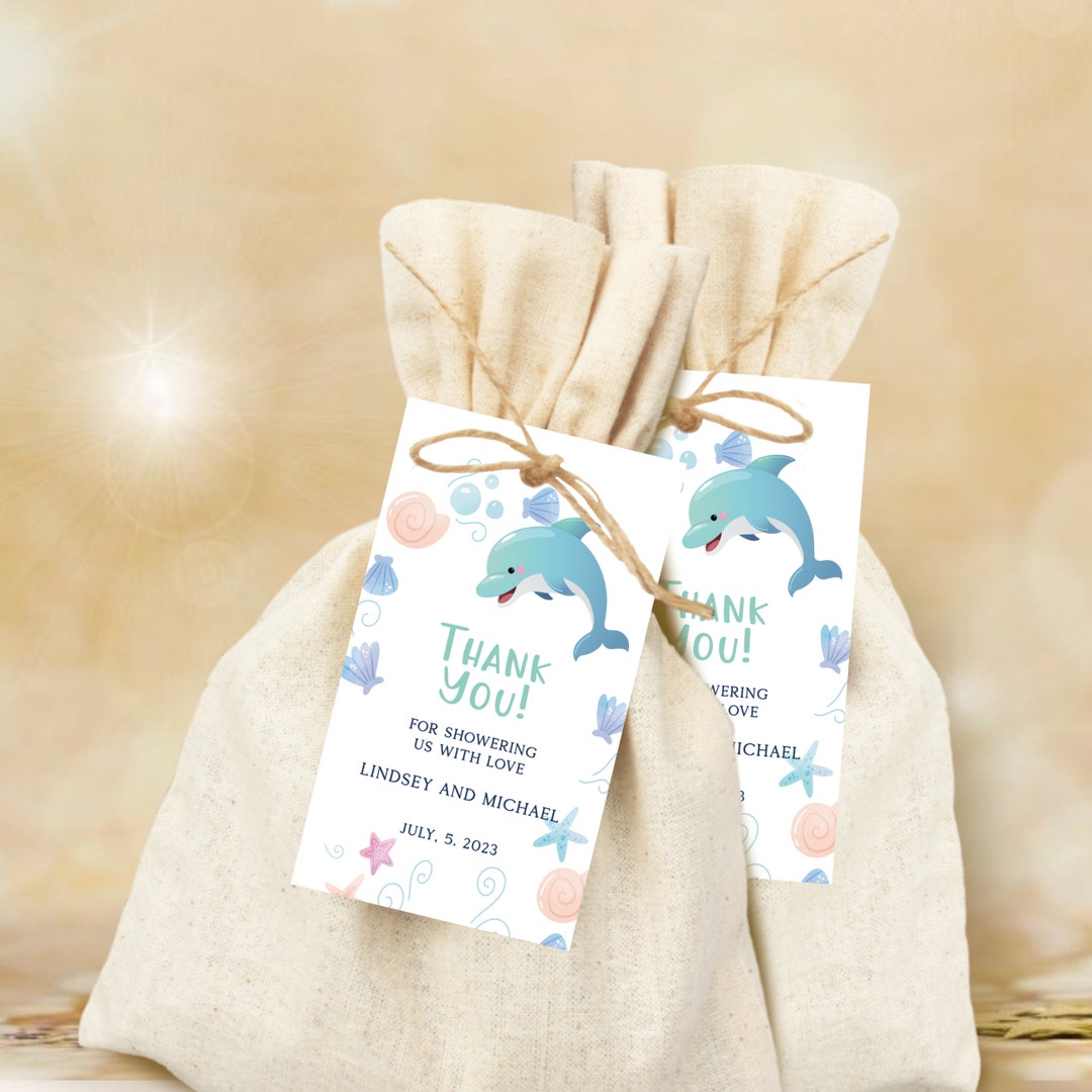 Thank You Tag, Blue Dolphin, Baby Shower Tag, Birthday Tags, Stickers ...