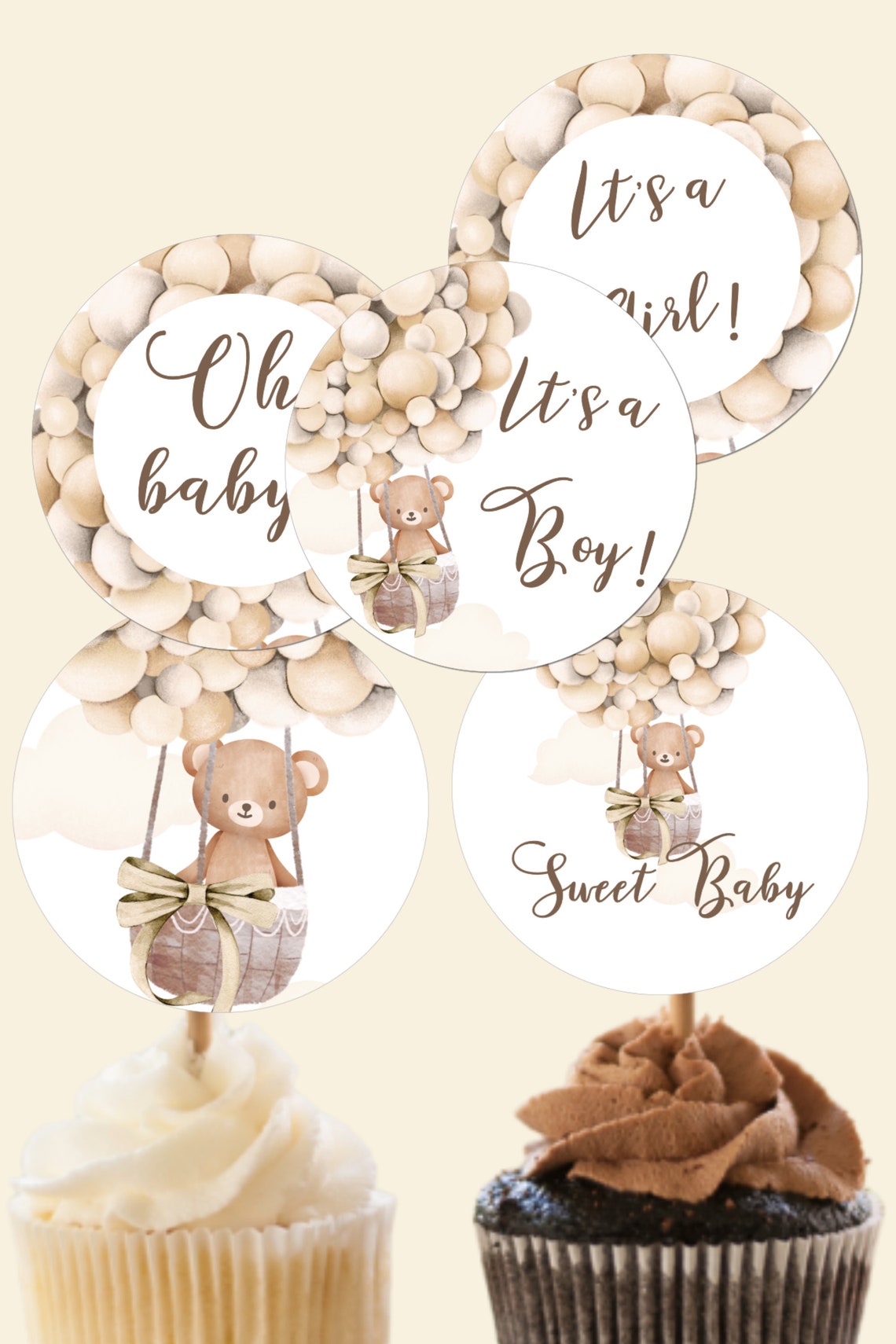 Bear Cupcake Topper Muffin Toppers Baby Shower - Etsy