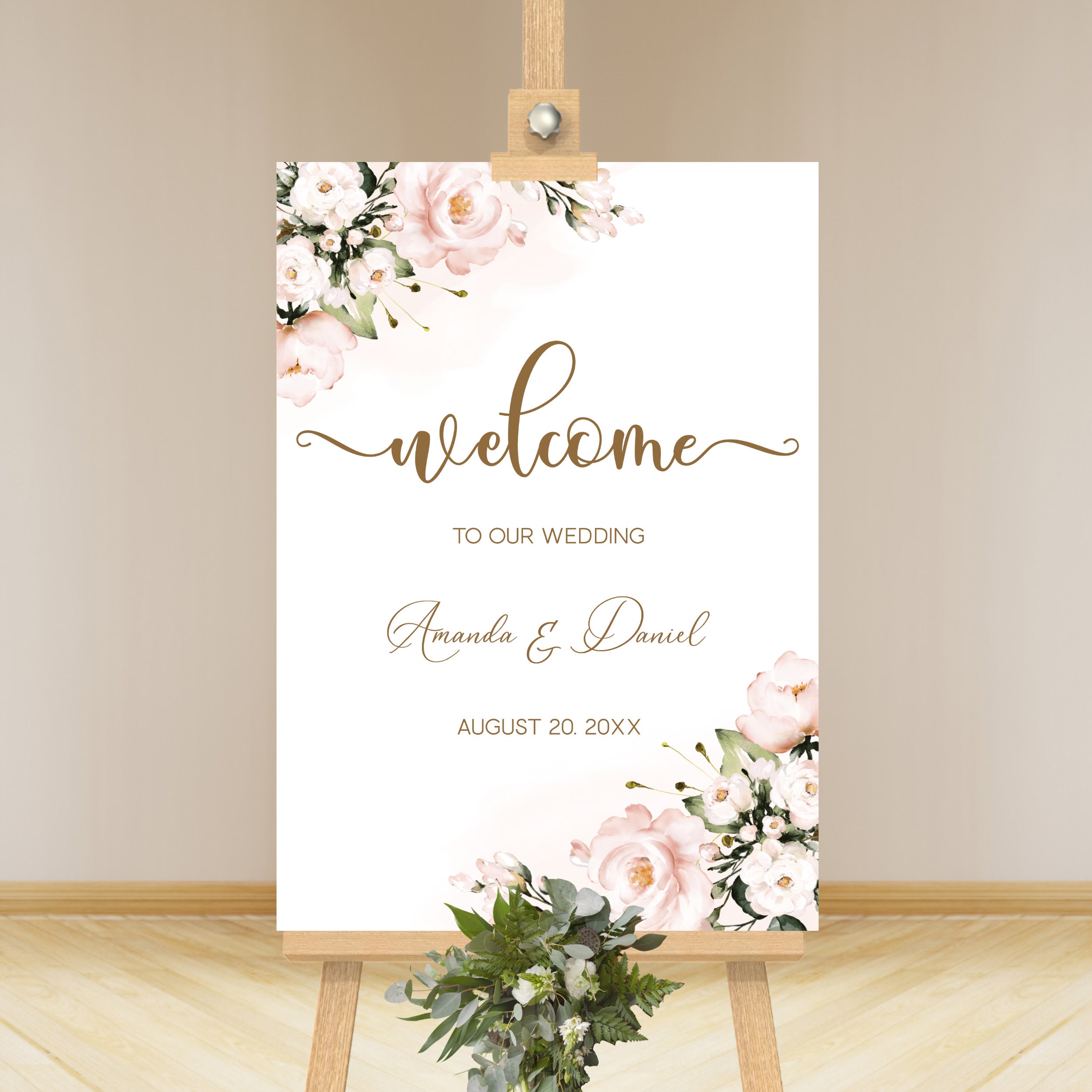 Wedding Welcome Sign Template, Blush Pink Welcome Sign, Printable ...