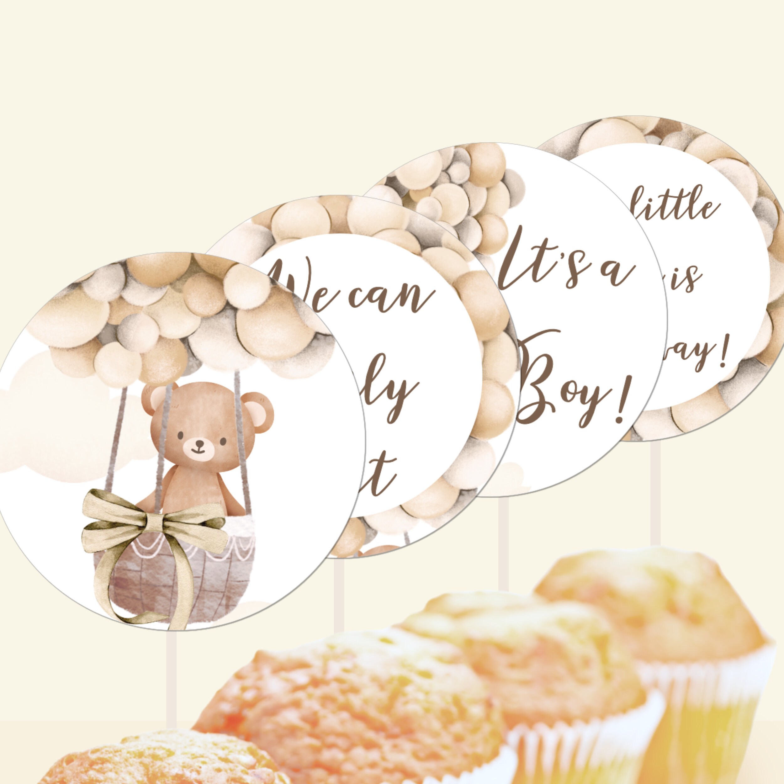 Bear Cupcake Topper Muffin Toppers Baby Shower - Etsy