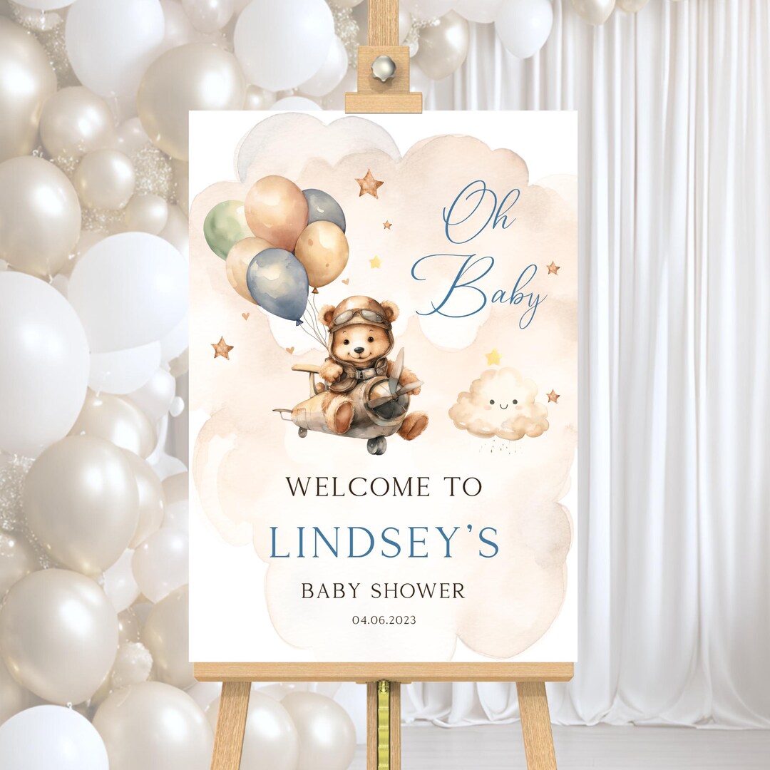 Editable Bear Balloons Baby Shower Welcome Sign, Printable Baby Bear ...