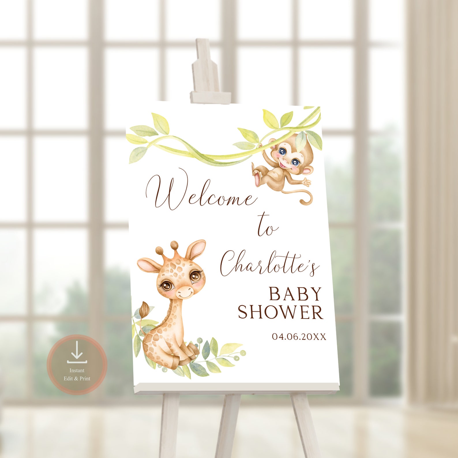 Giraffe Baby Shower Welcome Sign Editable Baby Shower Sign - Etsy