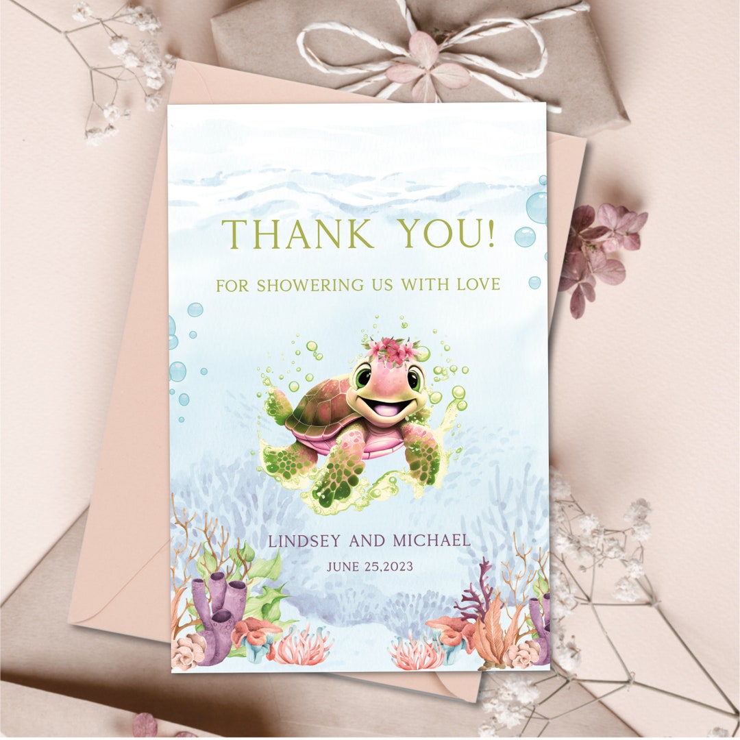 Turtle | Thank You Card for a Baby Shower, Editable Tank You Card ...